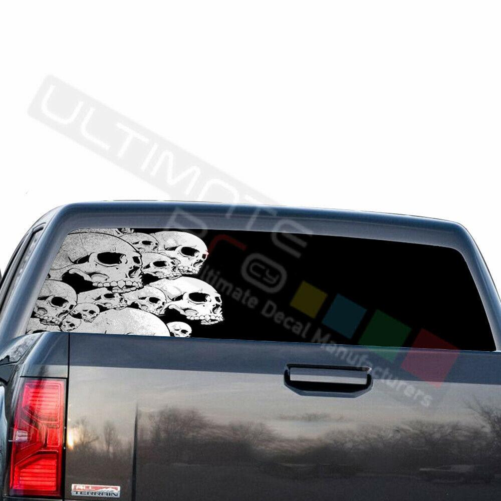 Skulls Decals Rear Window See Thru Stickers Perforated for GMC Sierra ...