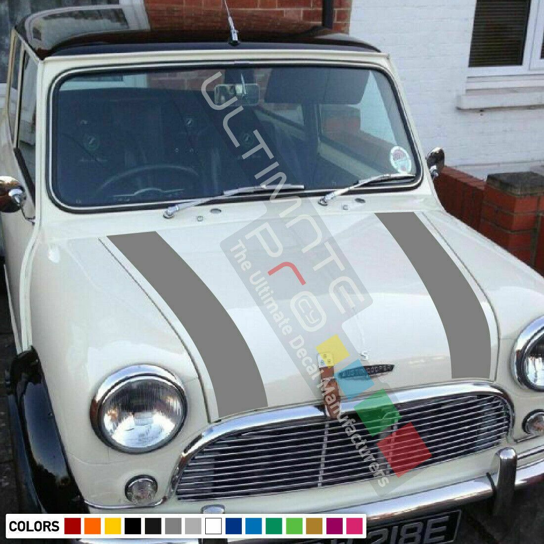 Sticker Stripe kit for Classic mini cooper bonnet hood front Wolseley ...